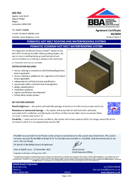 BBA Certificate - IKO Permatec Systems - Product Sheet 2 | IKO UK | NBS ...