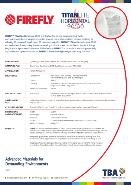 FIREFLY™ Titan Lite Horizontal 90:60 Fire Barrier - Data Sheet | NBS Source