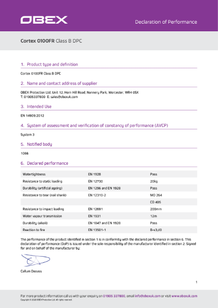 OBEX CORTEX 0100FR Class B DPC/DPM Membrane | OBEX Protection Ltd | NBS ...