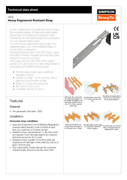 Hes Heavy Engineered Restraint Strap Technical Data Sheet Simpson