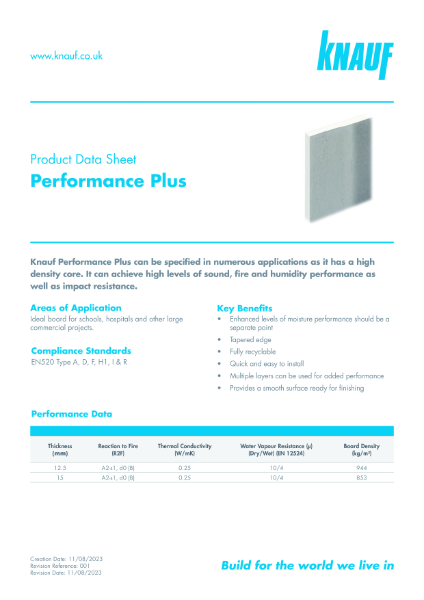 Knauf Performance Plus Data Sheet | Knauf UK | NBS Source