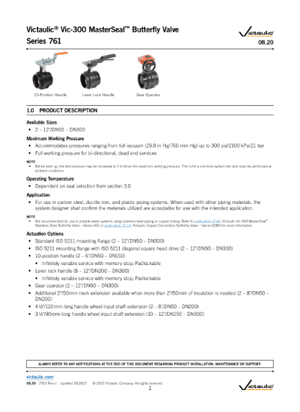 Victaulic® Vic-300 MasterSeal™ Butterfly Valve Series 761 | NBS Source