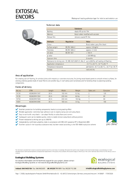 Extoseal Encors Technical Datasheet | NBS Source