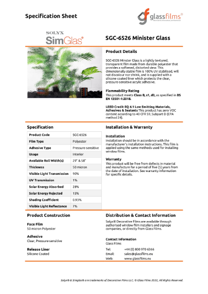 SGC-6526 Minister Glass Specification Sheet | NBS Source
