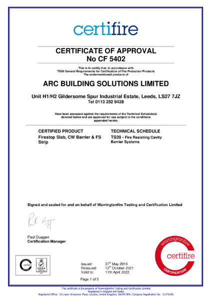 Certifire: Certificate: CF5402 | ARC Building Solutions Limited | NBS ...