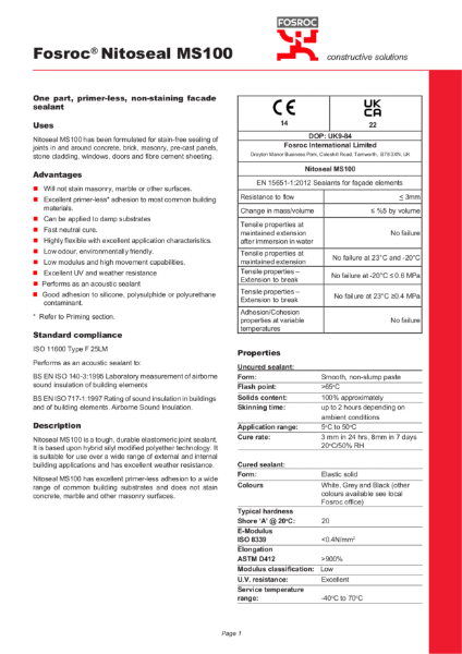 Nitoseal MS100 Technical Datasheet | NBS Source