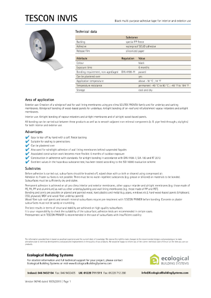 Tescon Invis Technical Datasheet | NBS Source