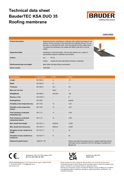 BauderTEC KSA DUO 35 Roofing membrane | Bauder Ltd | NBS Source