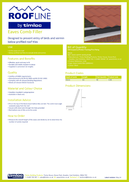 Timloc Building Products Eaves Comb Filler Datasheet | Timloc Building ...