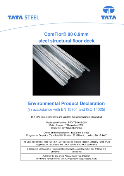 EPD ComFlor CF80 Structural Floor Decking | Tata Steel | NBS Source