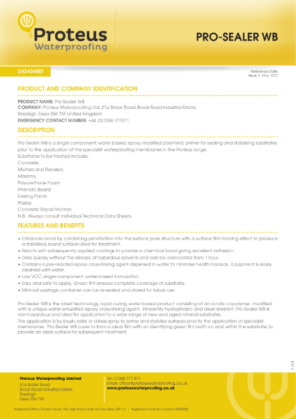 Product Data Sheet - Proteus Pro-Sealer WB | NBS Source