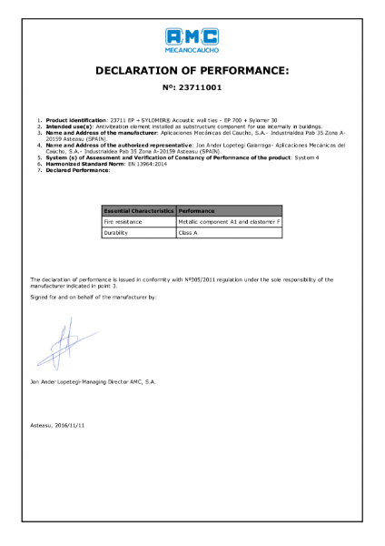 DECLARATION OF PERFORMANCE N 23711 | AMC Mecanocaucho ® | NBS Source