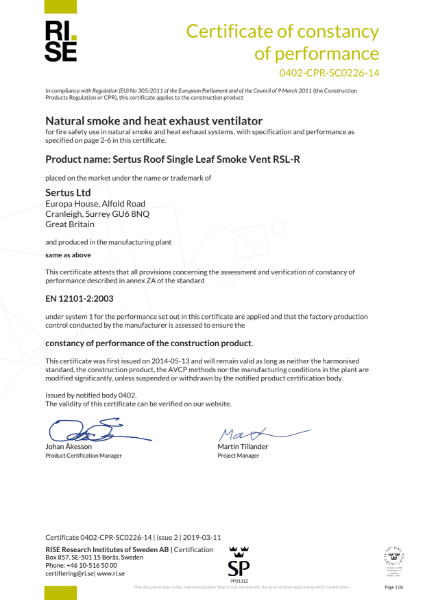 Certificate of Constancy of Performance – Roof Single Leaf (RSL-R ...