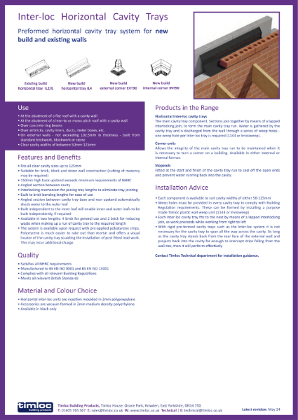 Timloc Building Products Inter-loc Horizontal Cavity Trays Datasheet ...