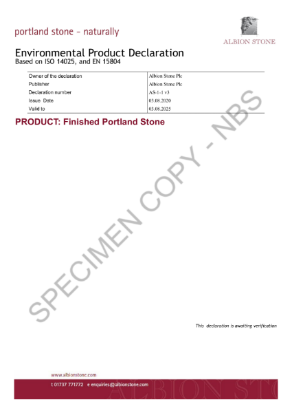 EPD (Environmental Product Declaration) | Albion Stone plc | NBS Source