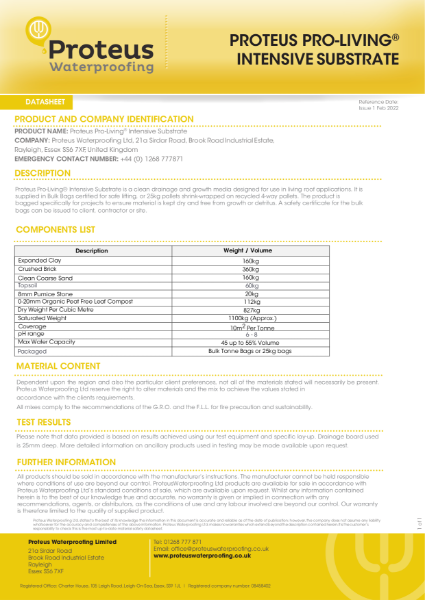 Product Data Sheet - Proteus Pro-Living® Intensive Substrate | NBS Source