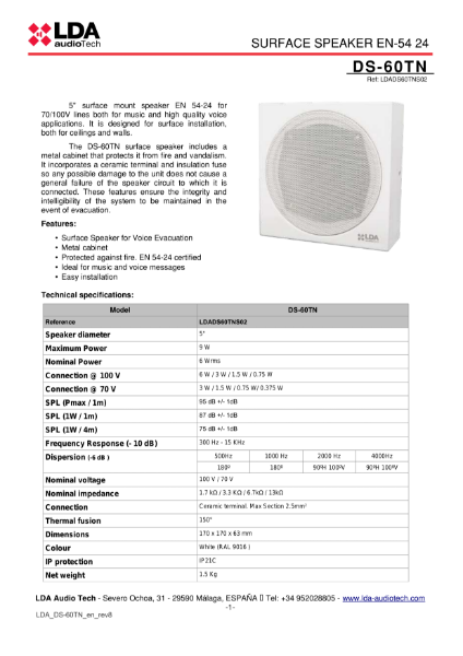 590.003.005 DS-60TN1 5’’ Surface Loudspeaker | NBS Source