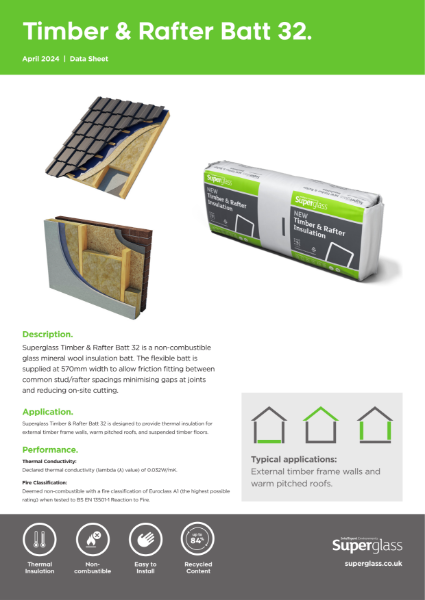 Superglass Timber & Rafter Batt 32 - Datasheet | NBS Source