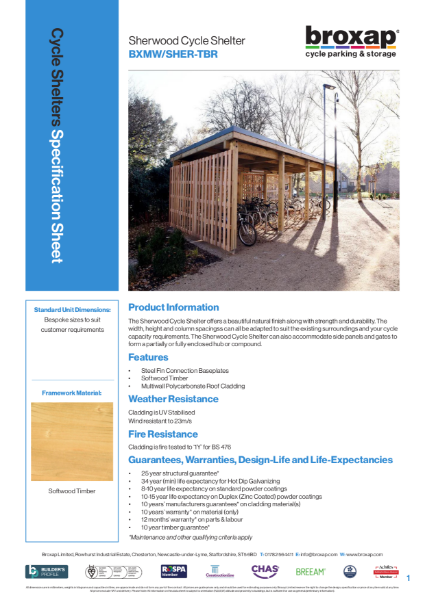 Sherwood Timber Cycle Shelter Specification Sheet Broxap Ltd Nbs Source