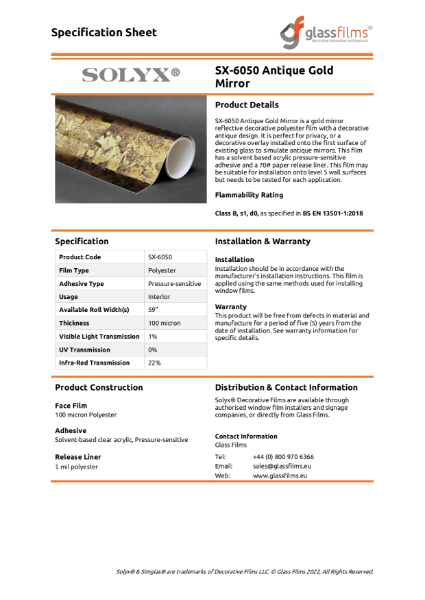 SX-6050 Antique Gold Specification Sheet | NBS Source