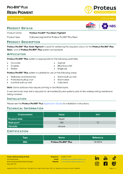 Product Data Sheet - Proteus Pro-BW® Plus Resin Pigment | NBS Source