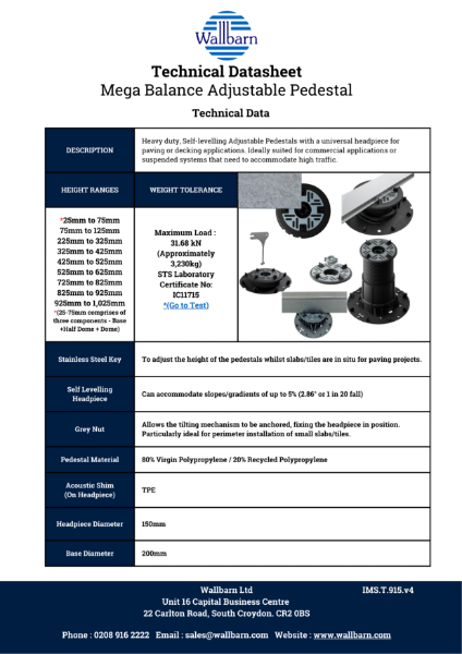 Datasheet - Mega Balance Adjustable Pedestals | NBS Source
