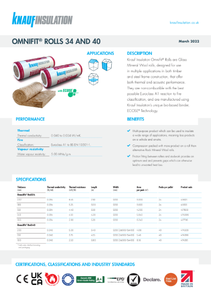 Knauf Insulation OmniFit® Rolls - Product Datasheet | NBS Source