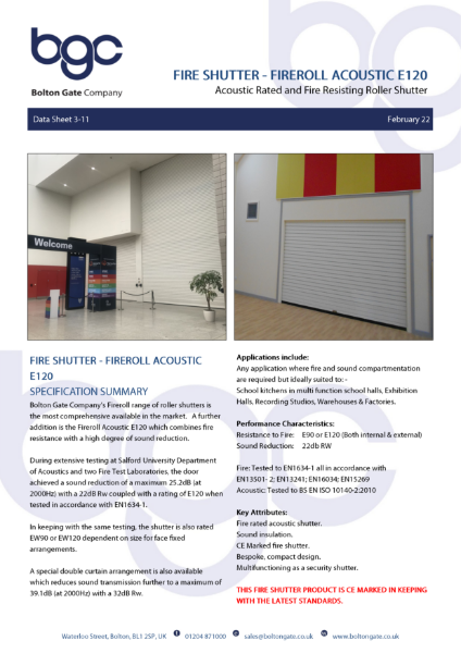 Fire Shutter - Fireroll Acoustic E120 - Acoustic Rated and Fire ...