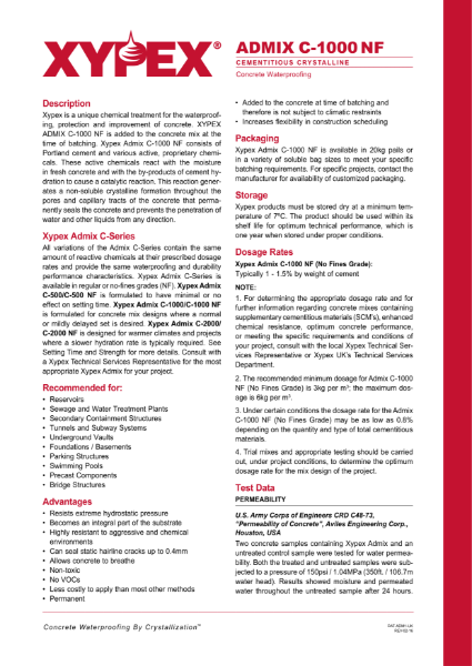 Xypex Admix C-1000 NF | SMR PROJECTS LIMITED | NBS Source