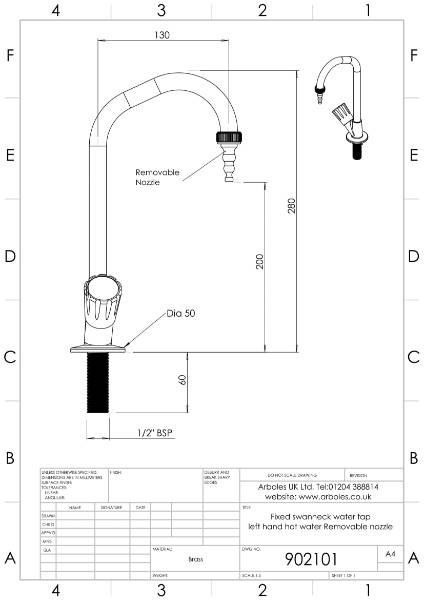 Arboles UK Bench Mounted Hot Water Swan Neck Tap With Removable Nozzle ...
