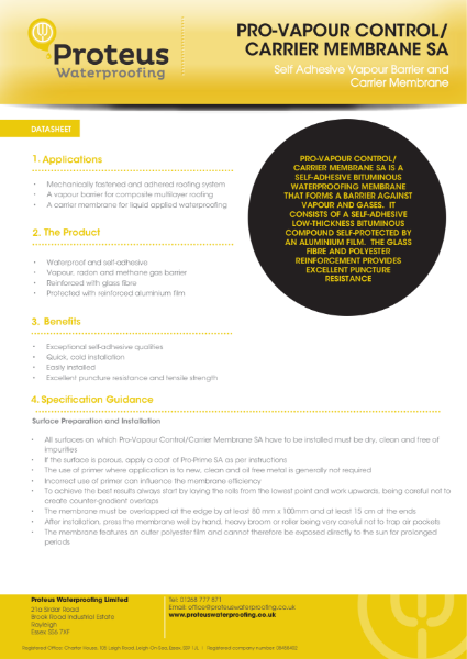 Product Data Sheet - Proteus Pro-Vapour Control/ Carrier Membrane SA | NBS Source