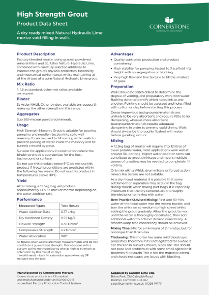 High Strength Grout - Product Data Sheet | NBS Source