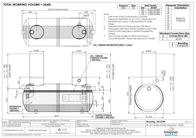 Sales Drawing - NSG06 | Kingspan Klargester | NBS Source