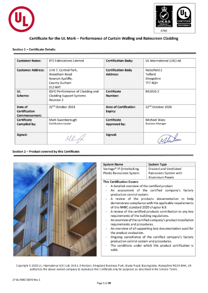 Vantage® IP - UL Mark | BTS Fabrications Limited | NBS Source