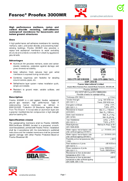 Proofex 3000MR Technical Datasheet | Fosroc International Limited | NBS Source