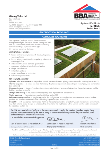 British Board of Agrément (BBA) | Glazing Vision Ltd | NBS Source