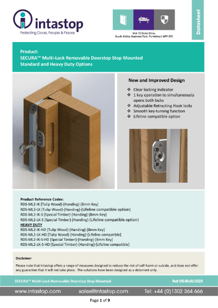 Data Sheet - SECURAStop Multi Lock Removable Doorstop Gen2 | NBS Source