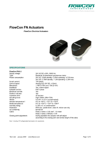 FlowCon FN Actuator Range | NBS Source