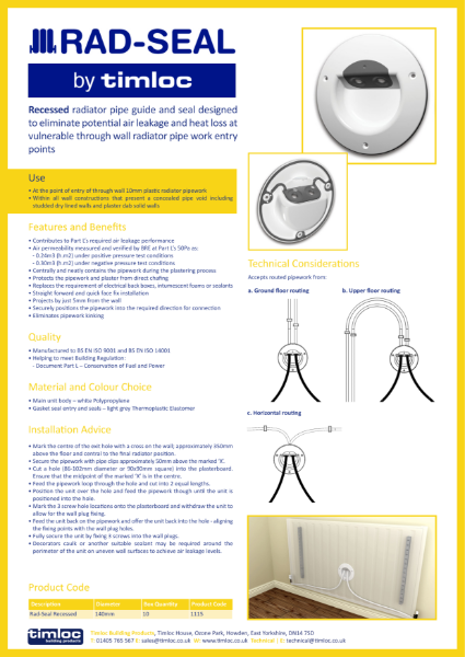 Rad-Seal Recessed - Radiator Pipe Guide & Seal | Timloc Building ...