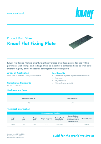 Knauf Flat Fixing Plate Data Sheet | NBS Source