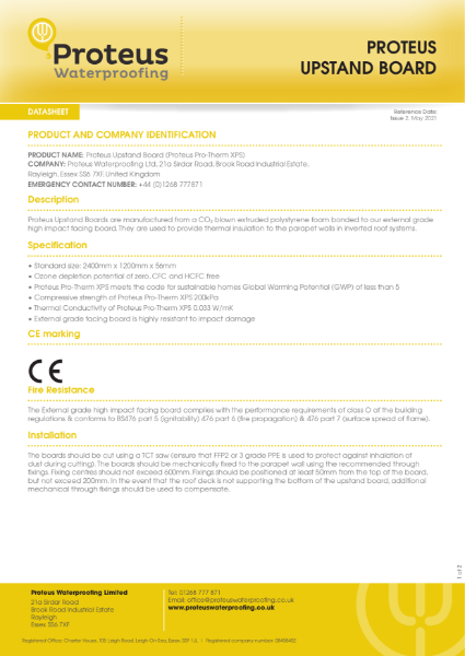 Proteus Pro-Therm (XPS) Upstand Board Data Sheet | NBS Source