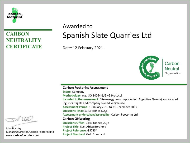 Carbon Neutral Certificate Spanish Slate Quarries UK Ltd NBS Source