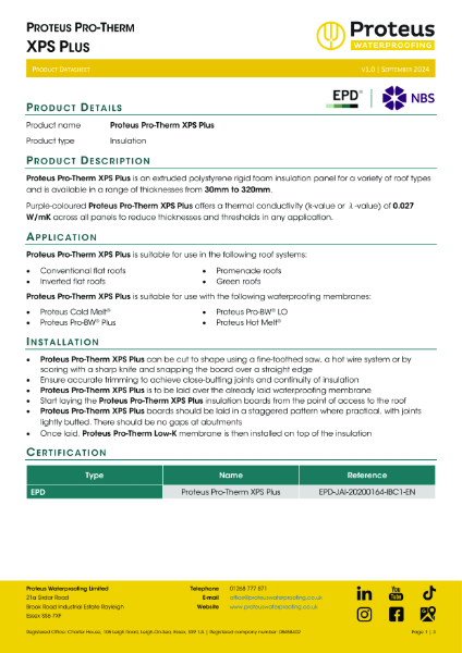 Product Data Sheet - Proteus Pro-Therm XPS Plus | NBS Source