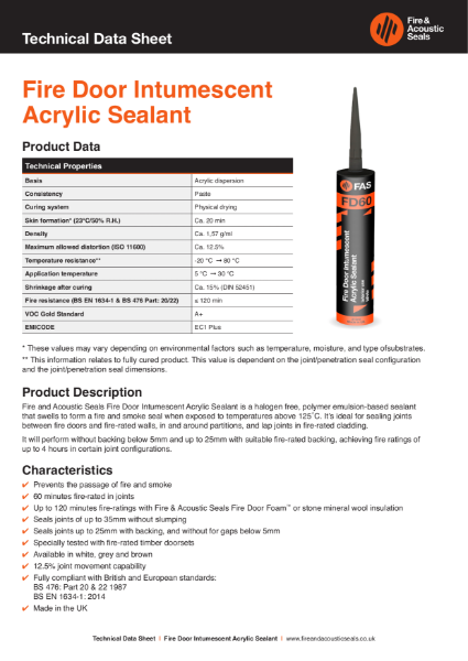 Fire Door Intumescent Acrylic Sealant Datasheet | NBS Source