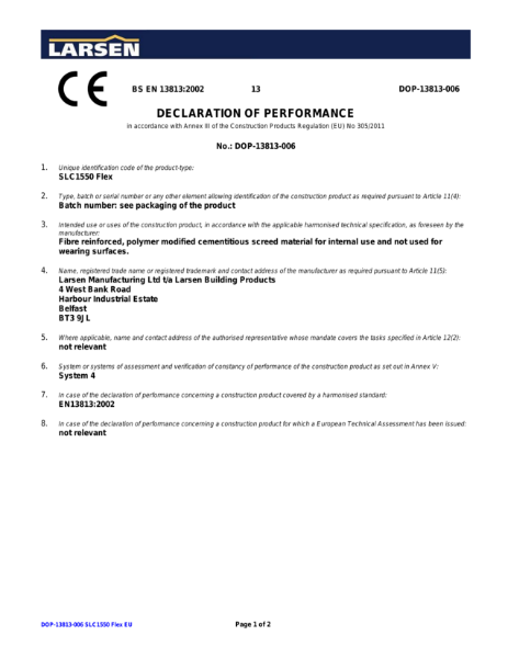 Declaration of Performance CE - SLC1550 | Larsen Building Products ...