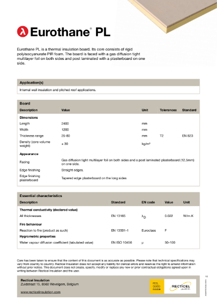 Eurothane PL insulated plasterboard for internal linings technical ...