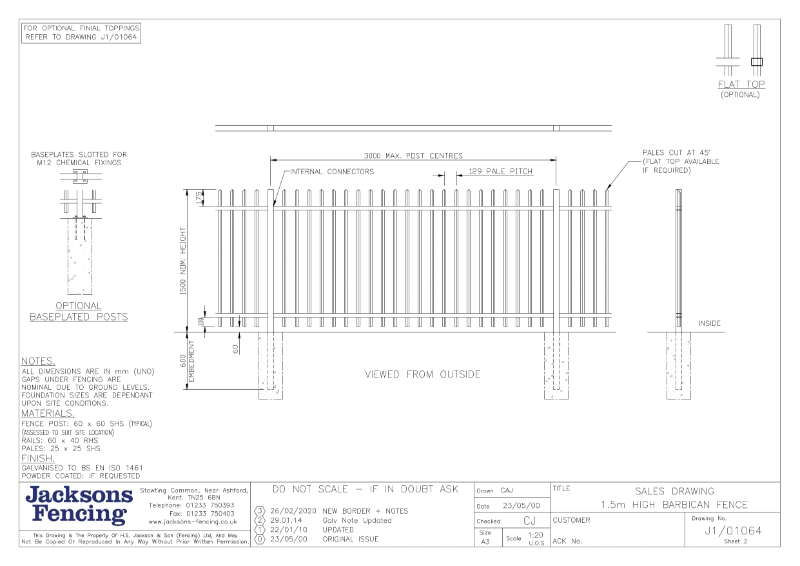 Drawing - Barbican fence 1.5 m high | Jacksons Fencing | NBS Source