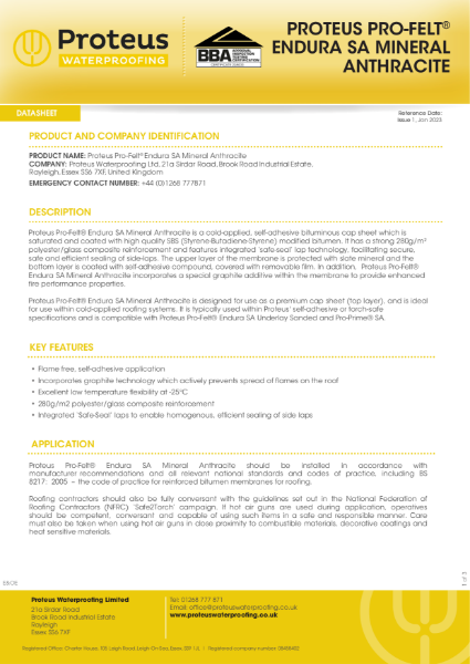 Product Data Sheet - Proteus Pro-Felt® Endura SA Mineral | NBS Source