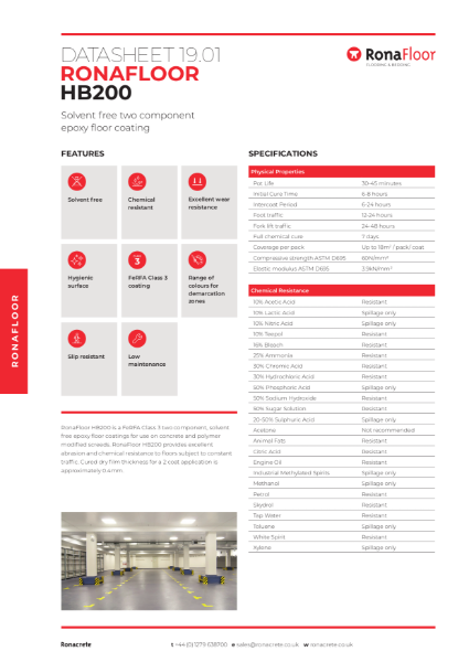 RonaFloor HB200 Data Sheet | Ronacrete Ltd | NBS Source