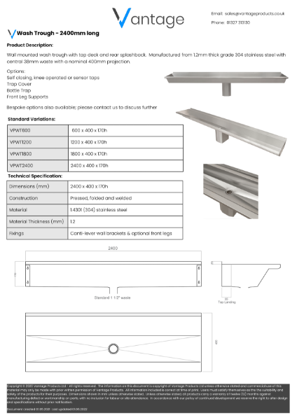 Product Data Sheet - VPWT2400 | NBS Source